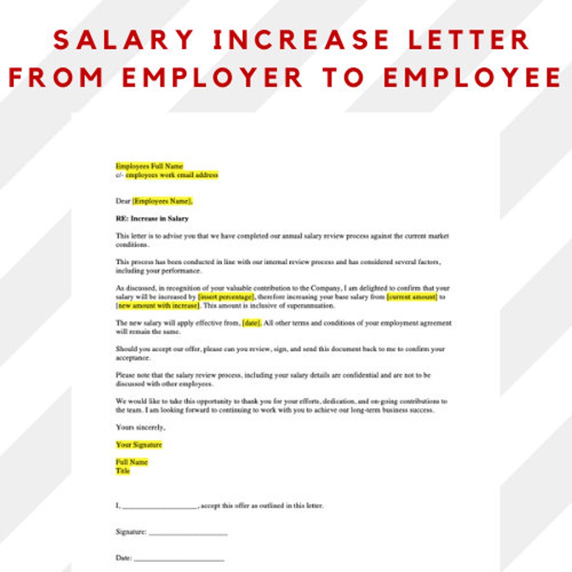 Increase in Salary Letter Template From Employer to Employee, Word ...