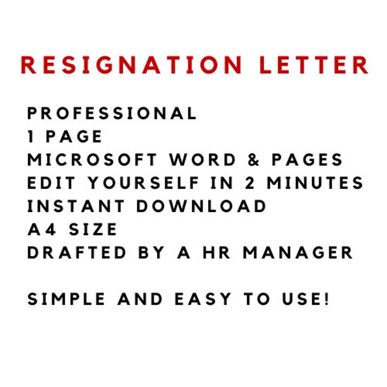 Professional Resignation Letter Template, HR Approved (digital Download ...