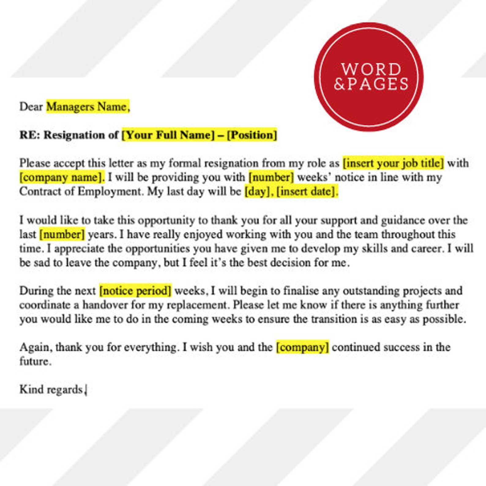 Resignation Letter Template, Professional Resignation Letter, Notice ...