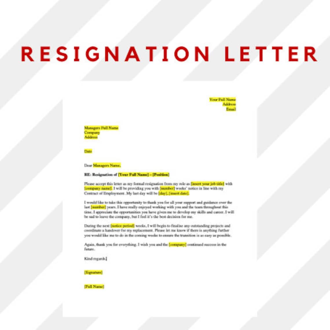 Professional Resignation Letter Template, HR Approved (digital Download ...