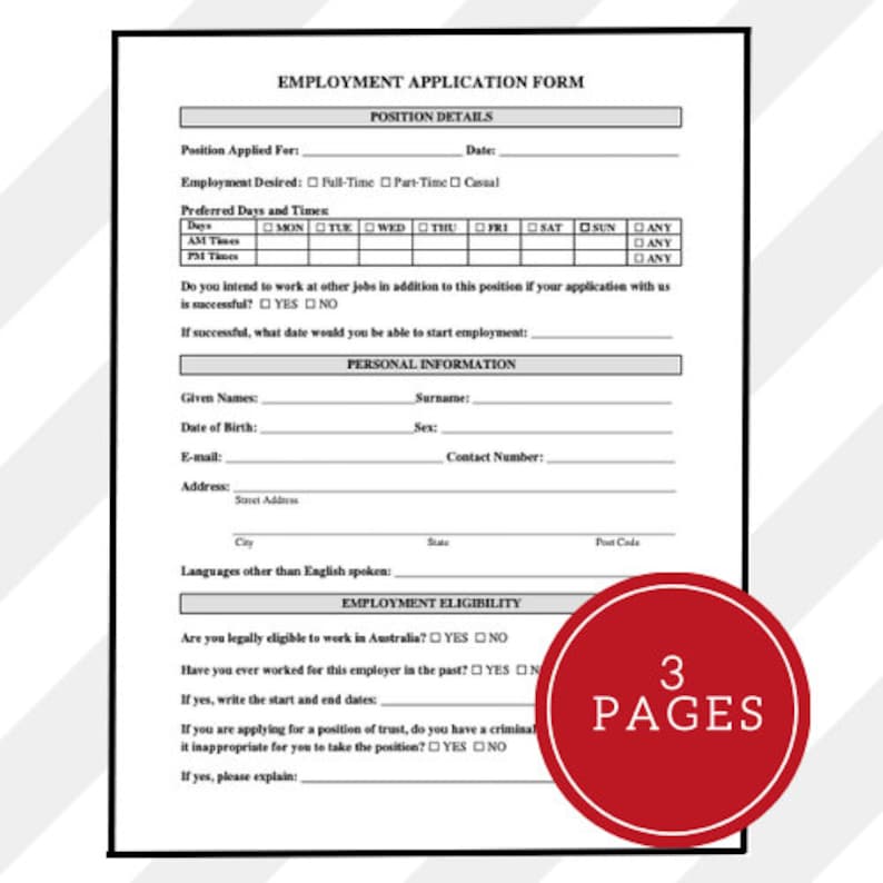 Employment Application Form, Job Application Template, Hiring Form ...