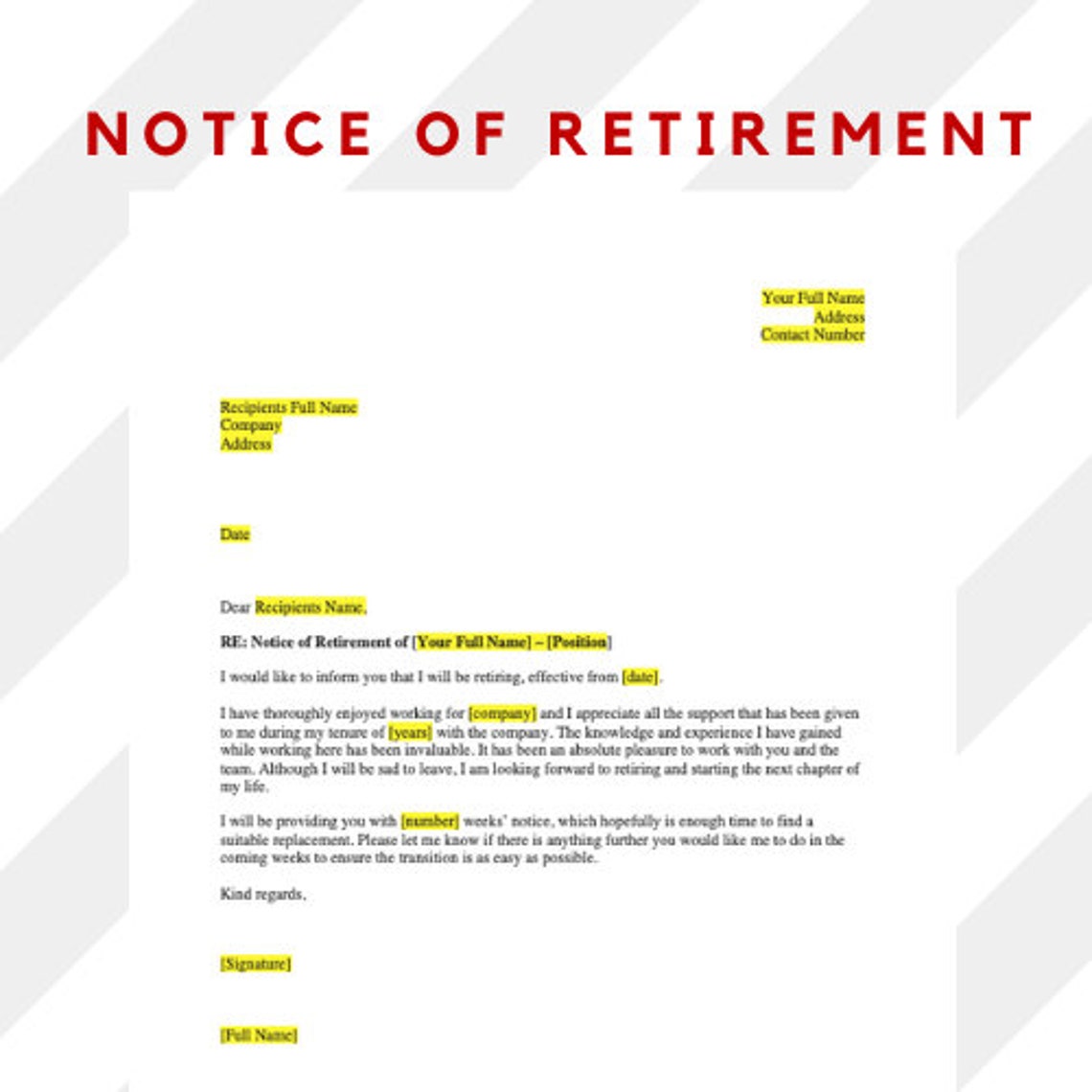 Retirement Letter, Notice to Retirement, Letter of Retirement, Word Template, Pages Template - Etsy