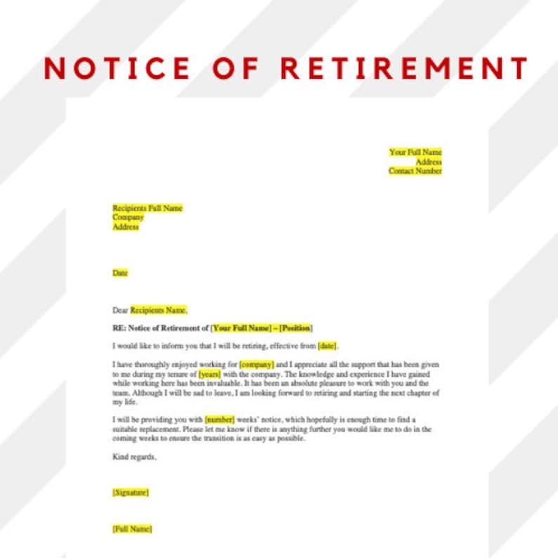 Retirement Letter Template, Notice to Employer (digital Download) - Etsy