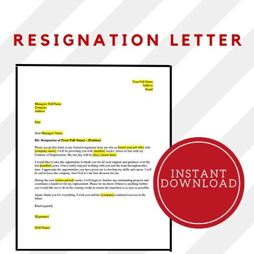 Resignation Letter Template, Professional Resignation Letter, Notice ...