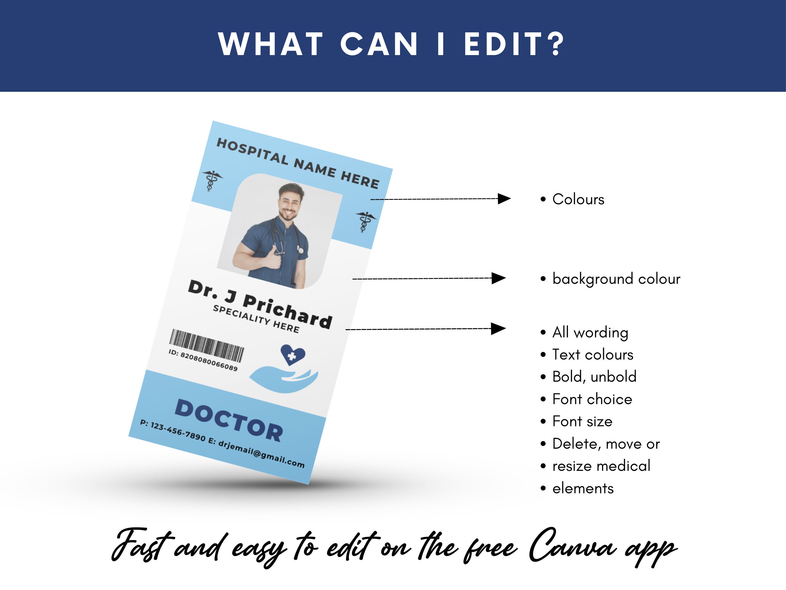 Doctor Name Tag Medical ID Card Editable Hospital Identification - Etsy