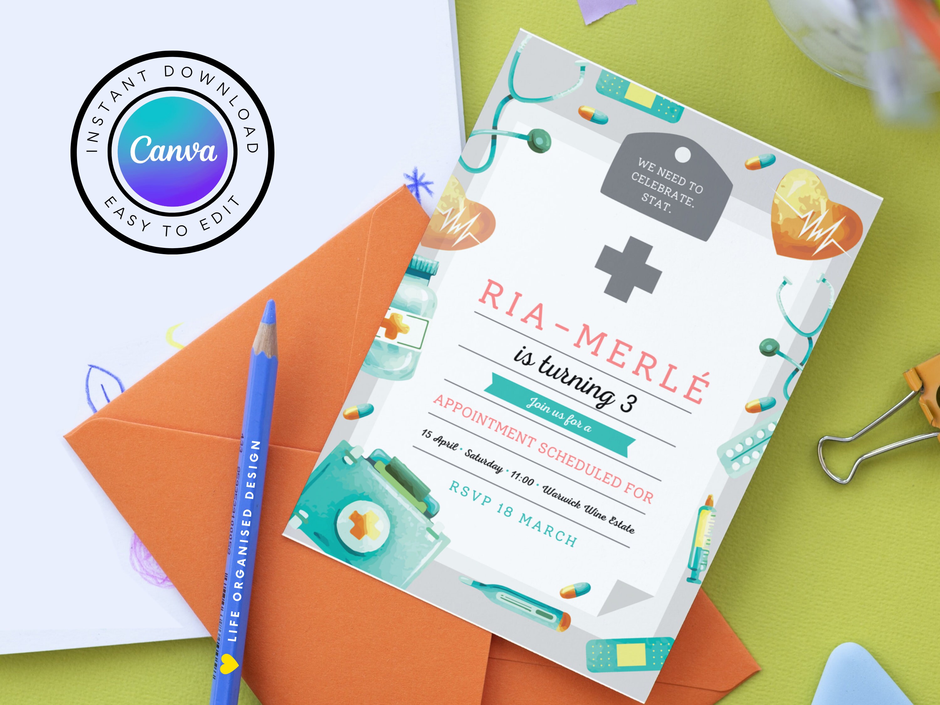 Kids Doctor Invitation Editable Medical Party Invite - Etsy