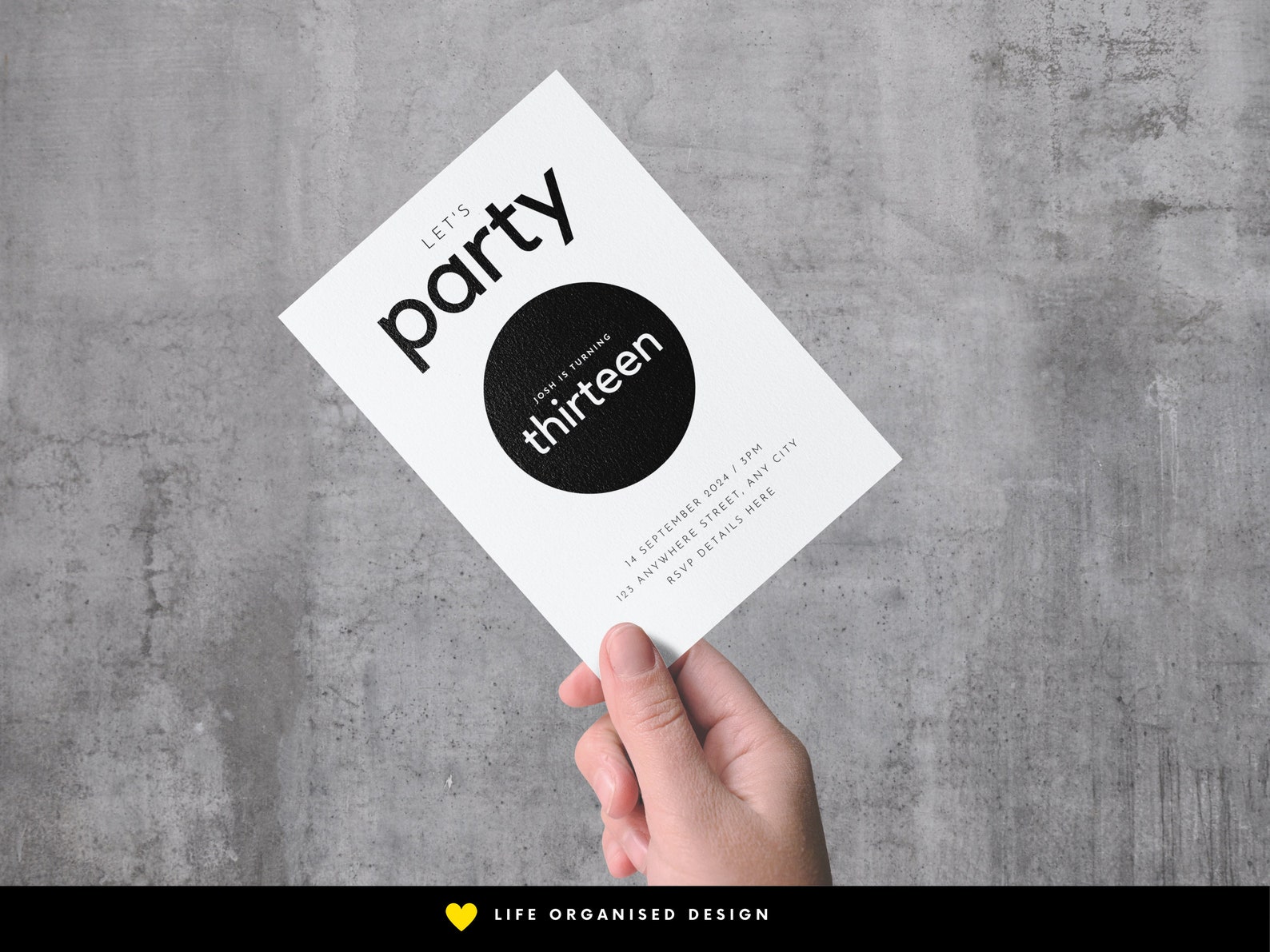 Teenage Boy Birthday Invitation Basic Black and White Invite for Teen ...