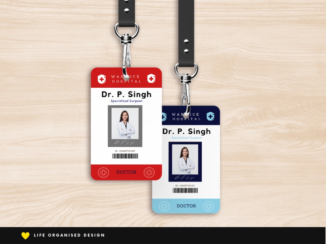 Doctor ID Badge Editable Hospital Staff ID Medical Identity - Etsy