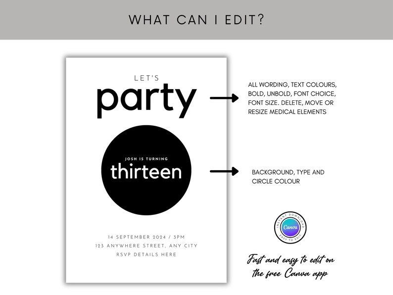 Teenage Boy Birthday Invitation Basic Black and White Invite for Teen ...