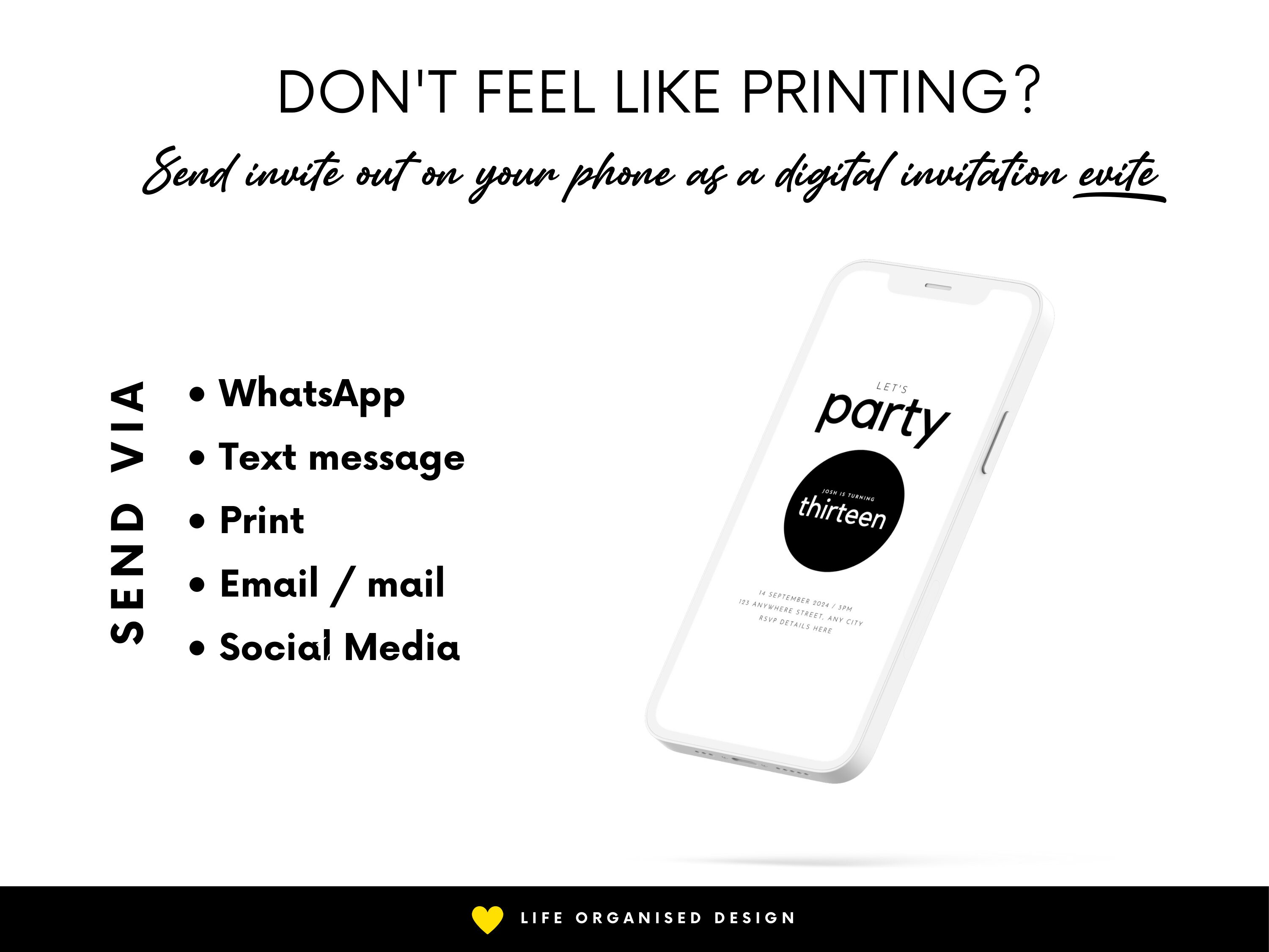 Teenage Boy Birthday Invitation Basic Black and White Invite for Teen ...