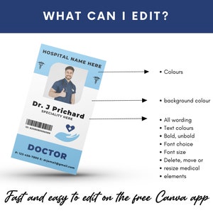 Doctor Name Tag Medical ID Card Editable Hospital Identification - Etsy