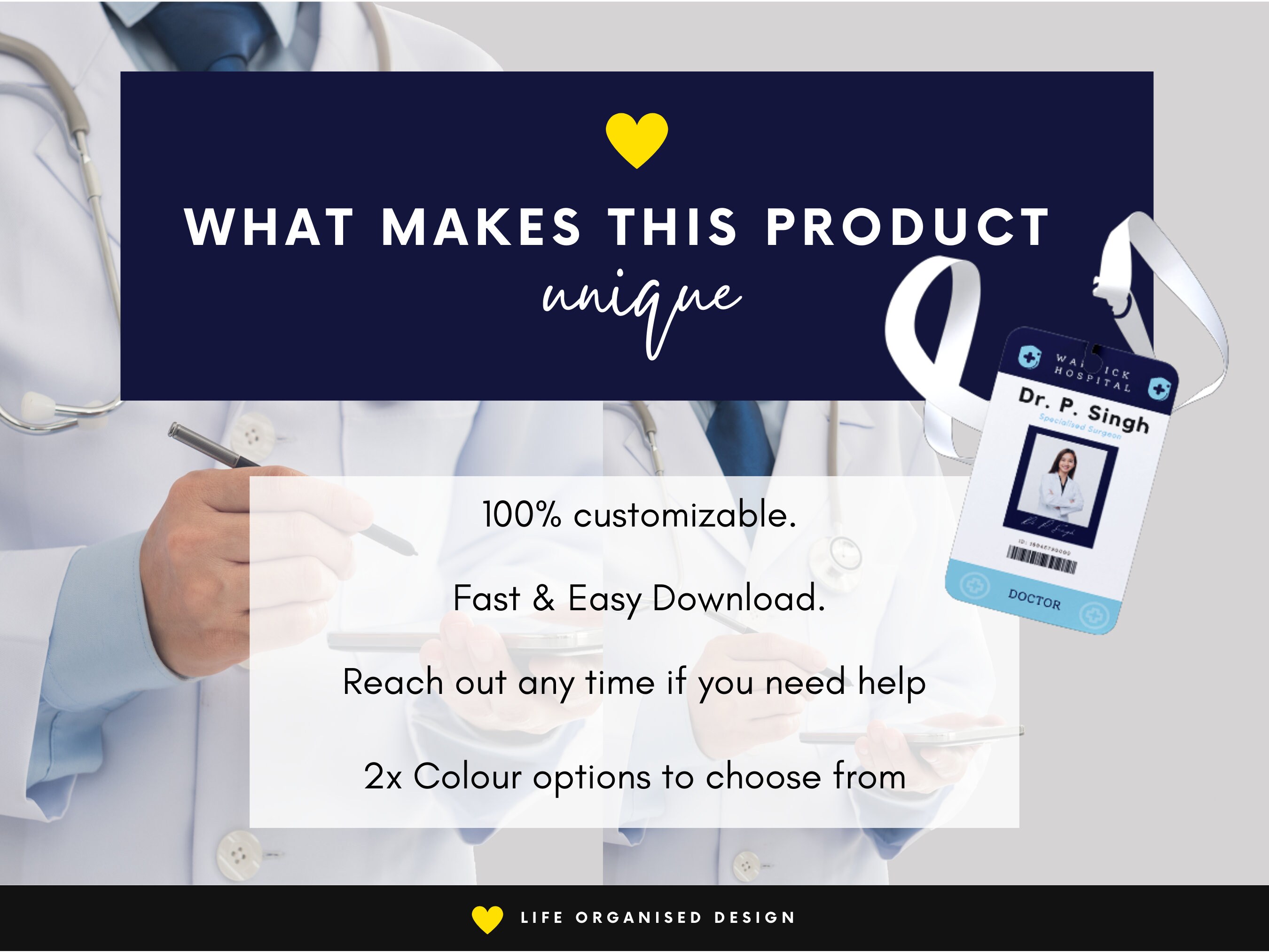 Doctor ID Badge Editable Hospital Staff ID Medical Identity Template ...