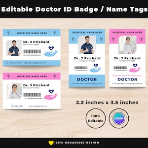 Doctor Name Tag Medical ID Card Editable Hospital Identification - Etsy