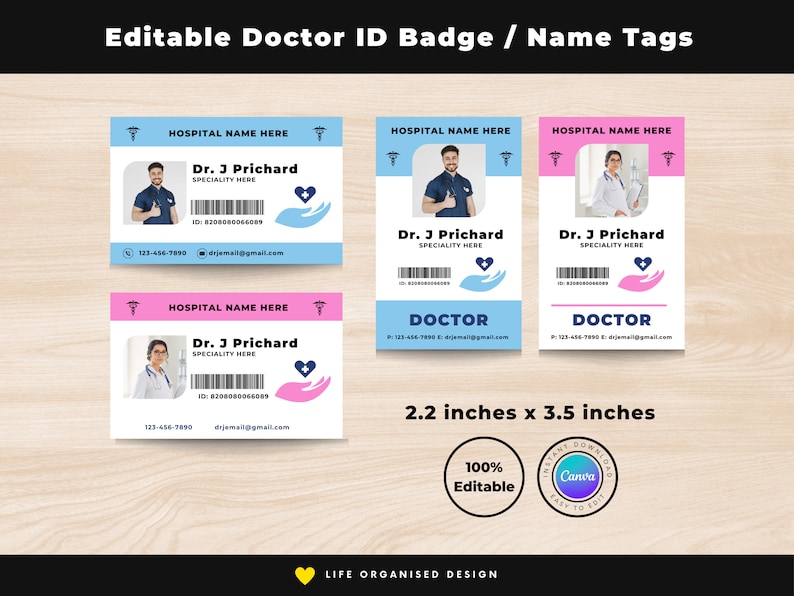 Doctor Name Tag Medical ID Card Editable Hospital Identification - Etsy