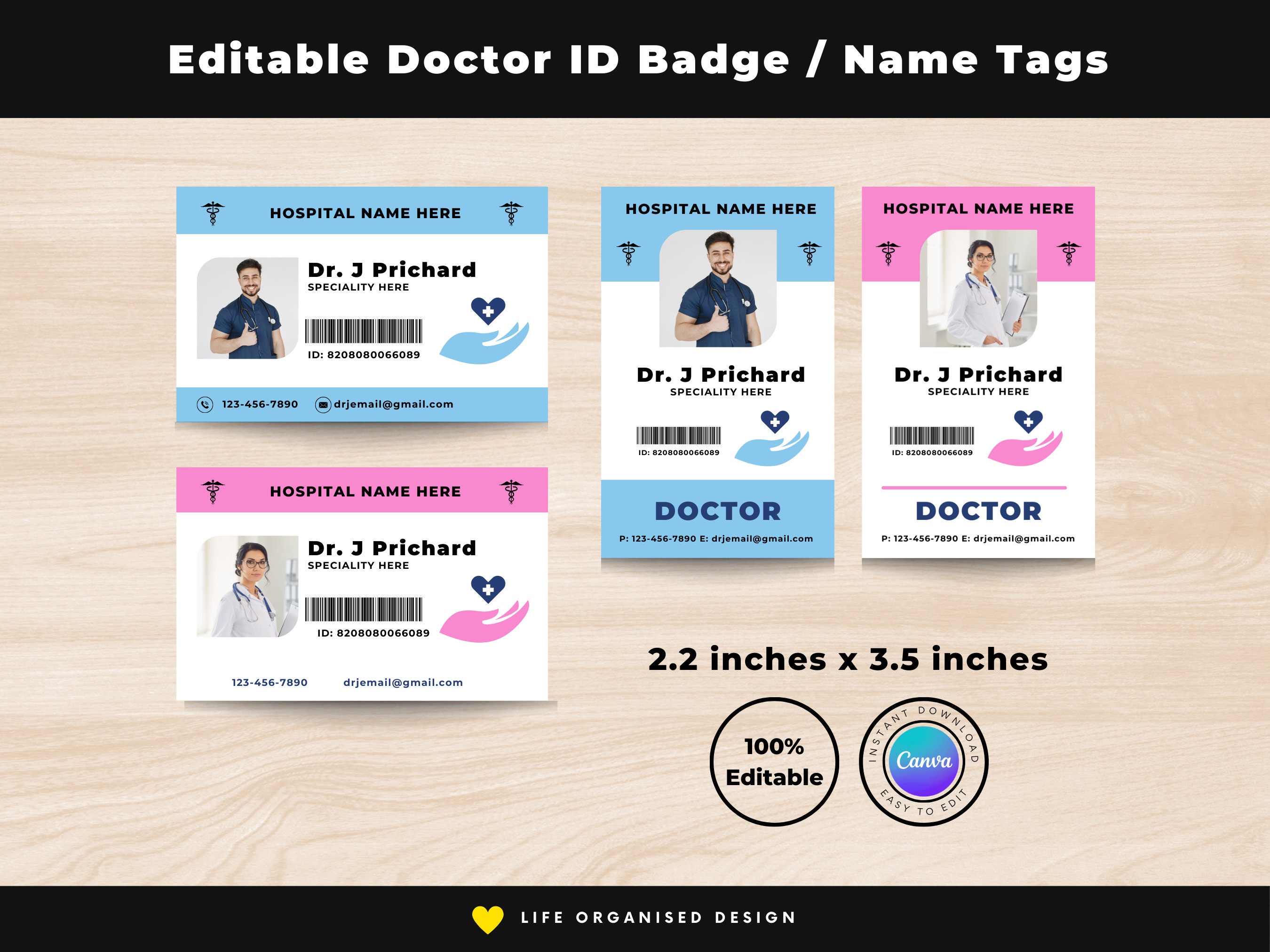 Doctor Name Tag Medical ID Card Editable Hospital Identification - Etsy