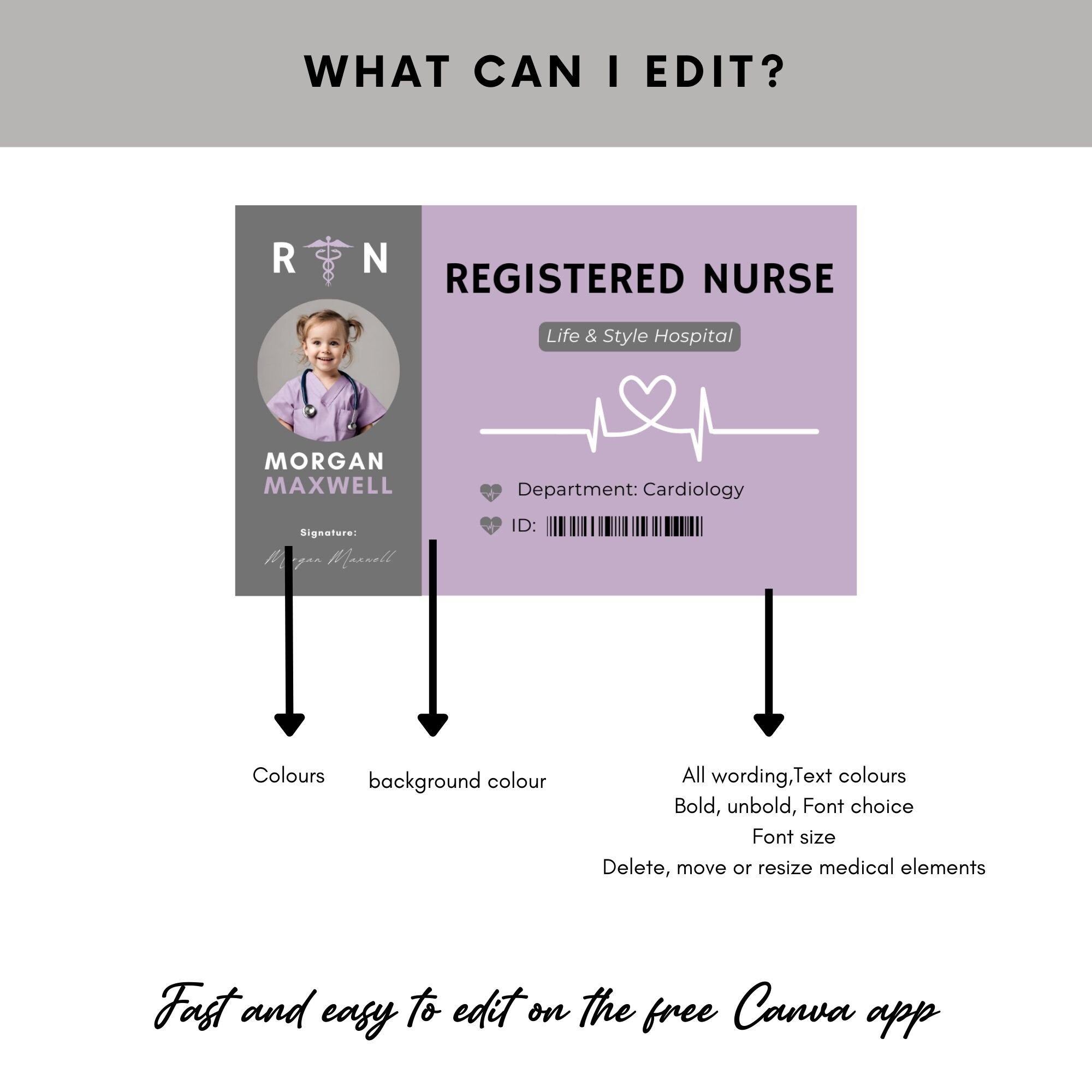 Nurse Name Badge Editable Medical ID Card - Etsy