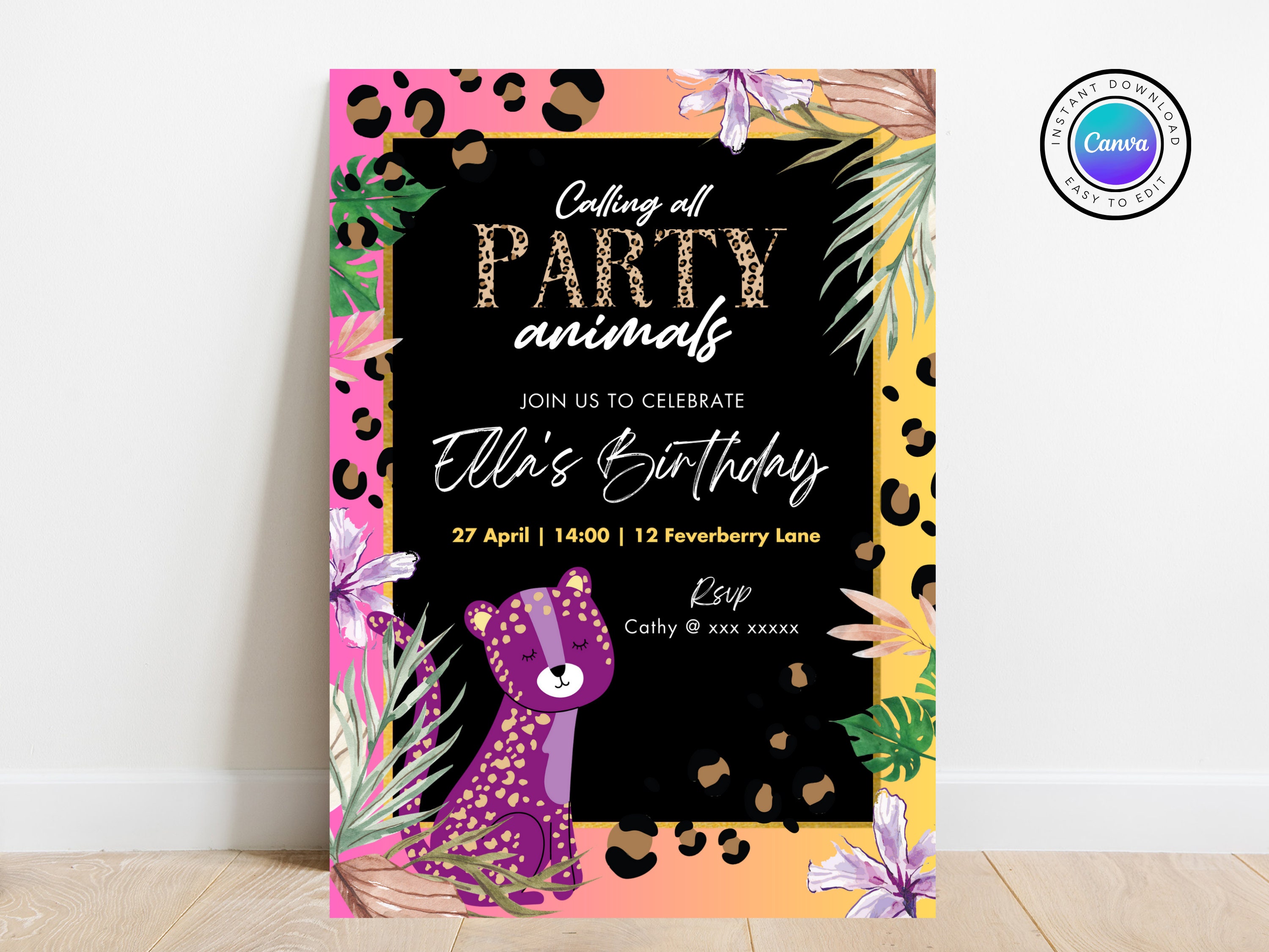 Editable Cute Wild Leopard Print Birthday Party Invitation - Etsy