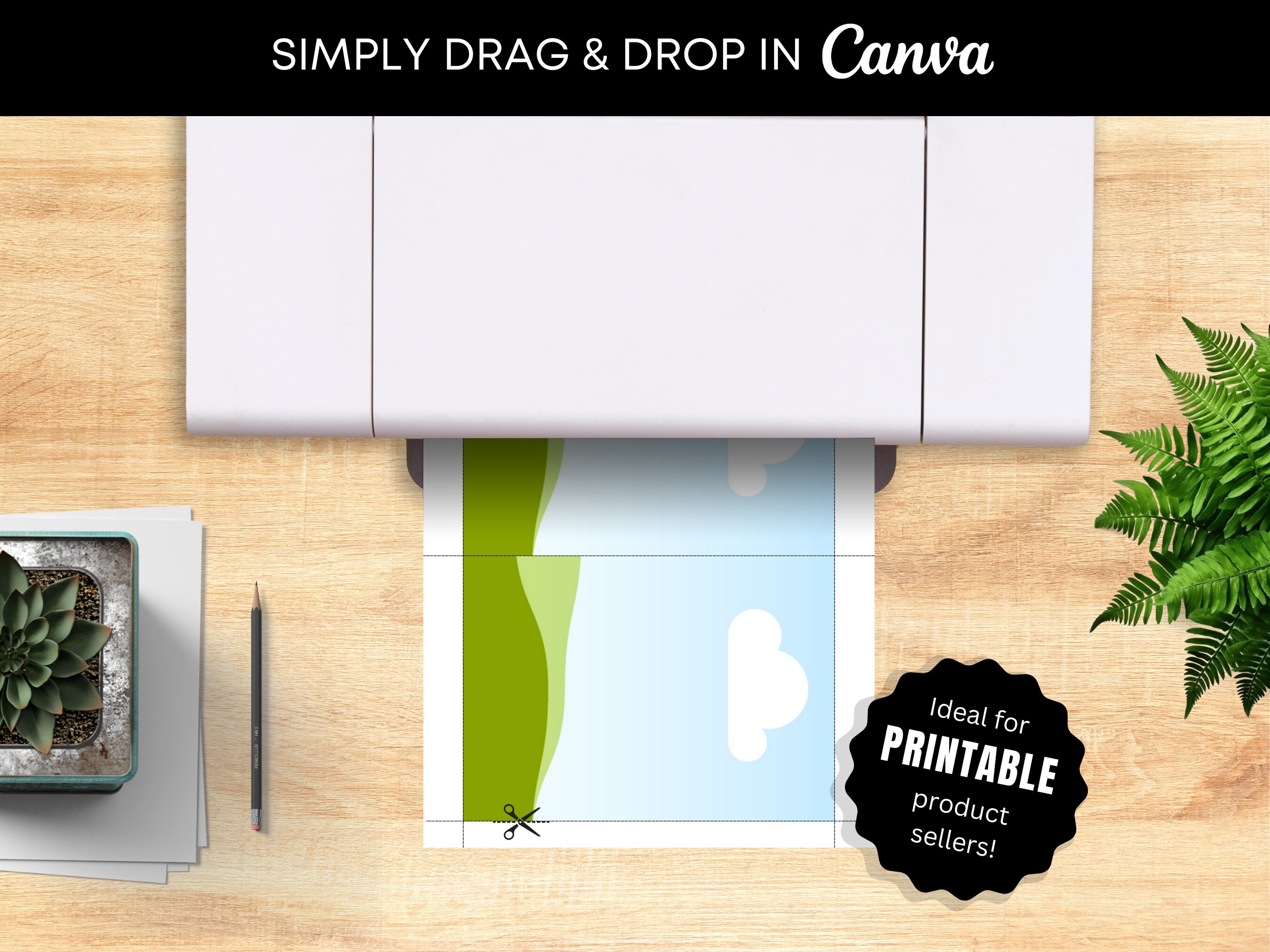 Top View Printer Mockup Canva Template With Paper Sheet for Digital ...