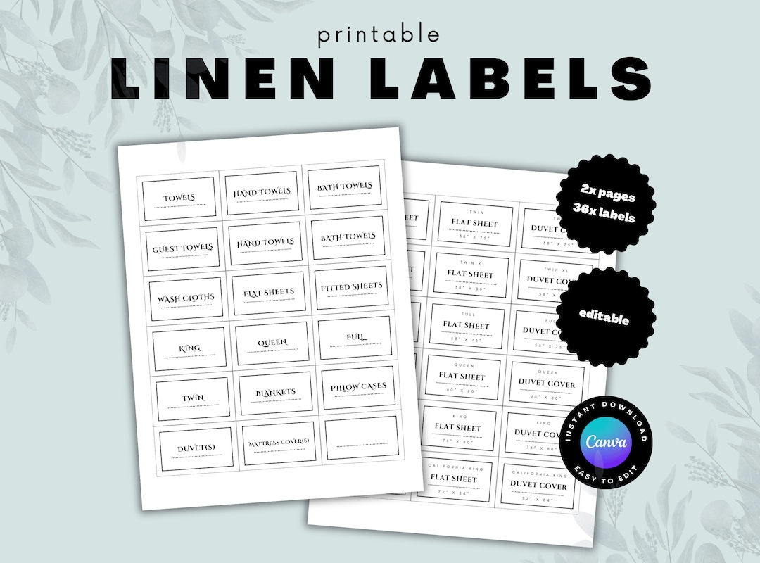 Printable Linen Closet Labels - Signs for Sheet and Linen Organization ...