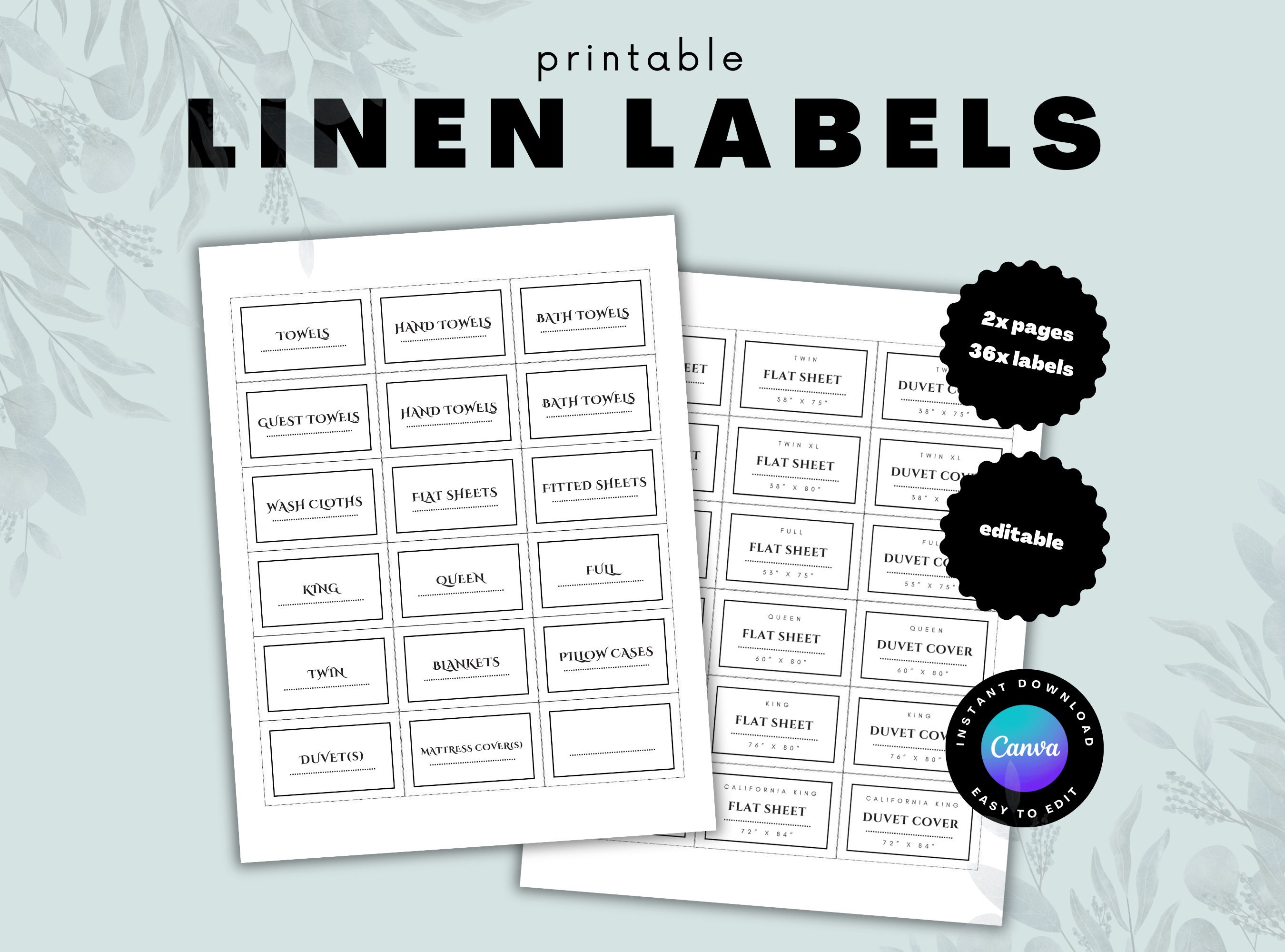 Printable Linen Closet Labels - Signs for Sheet and Linen Organization ...