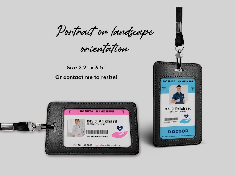 Doctor Name Tag Medical ID Card Editable Hospital Identification - Etsy