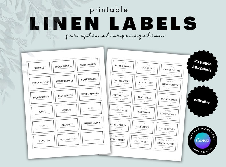 Printable Linen Closet Labels Beautifully Designed Signs for - Etsy