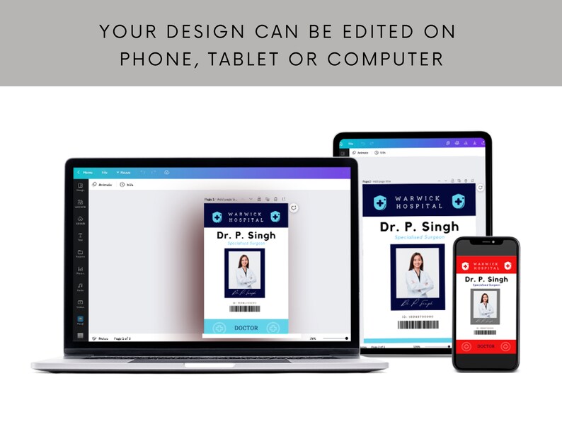 Doctor ID Badge Editable Hospital Staff ID Medical Identity Template ...