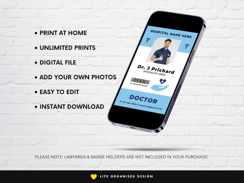 Doctor Name Tag Medical ID Card Editable Hospital Identification - Etsy