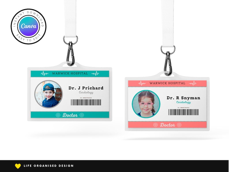 Kids Doctor ID Badge Printable Editable Hospital Staff ID - Etsy