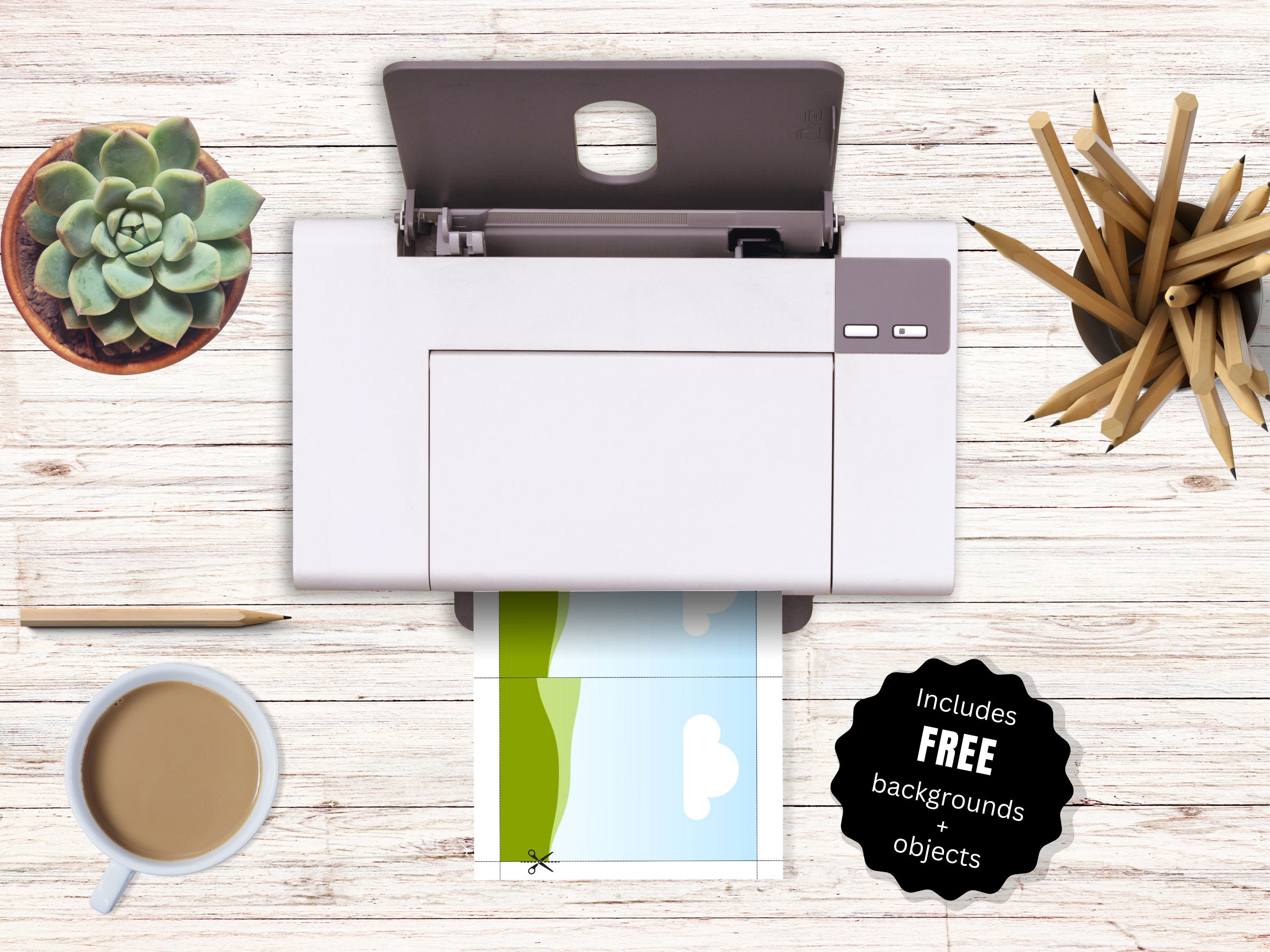 Top View Printer Mockup Canva Template With Paper Sheet for Digital ...