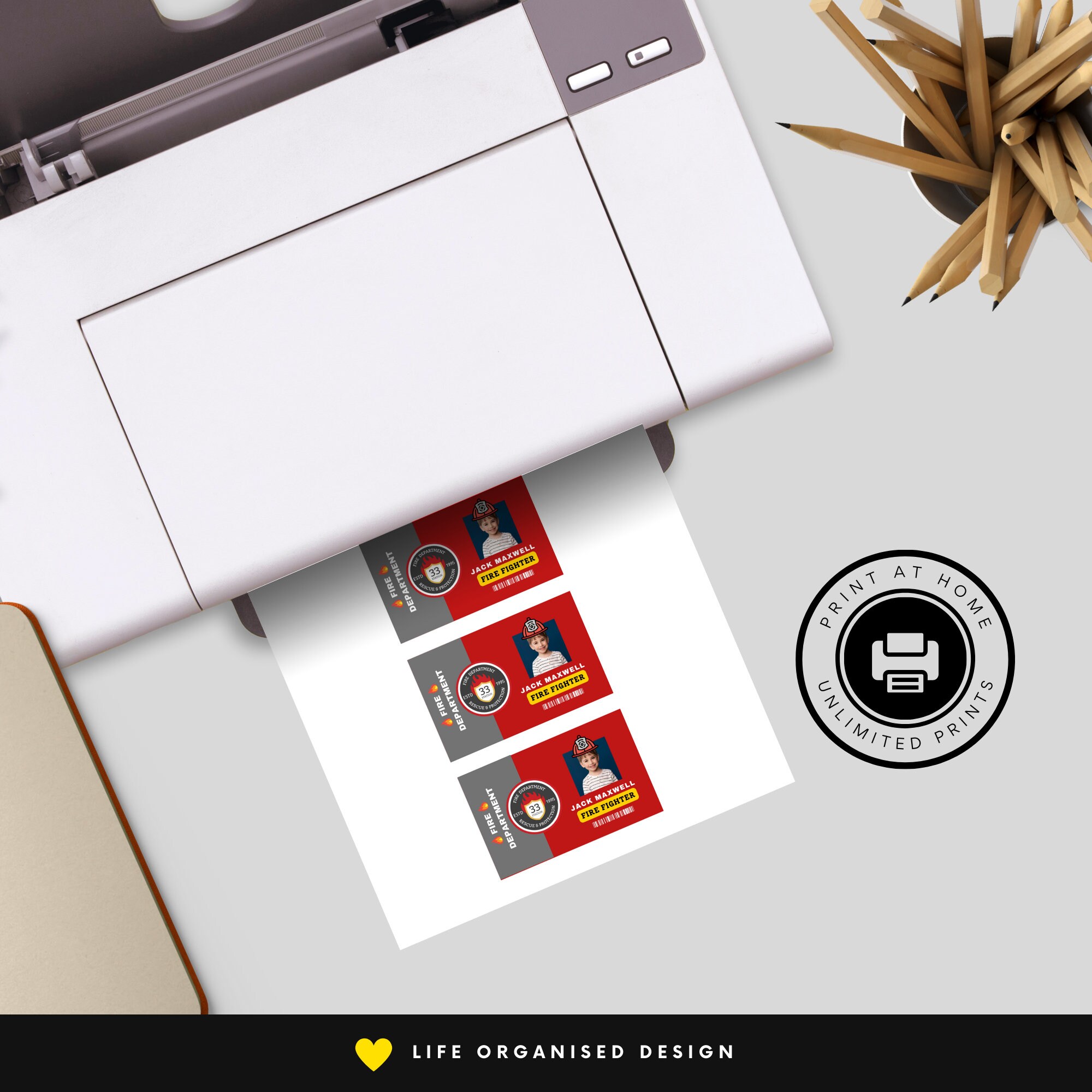 Kids Firefighter Name Badge Pretend Play Fire Department Tag Fireman ID ...