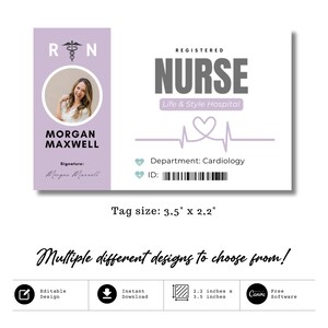 Nurse Name Badge Editable Medical ID Card - Etsy