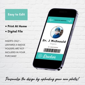 Kids Doctor ID Badge Printable Editable Hospital Staff ID Pretend Play ...