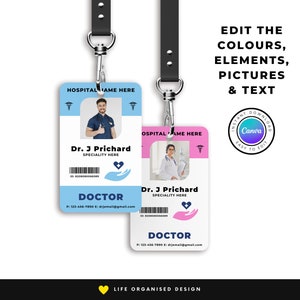 Doctor Name Tag Medical ID Card Editable Hospital Identification - Etsy
