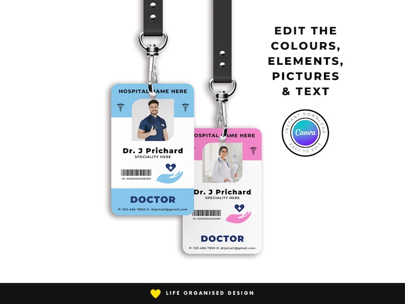 Doctor Name Tag Medical ID Card Editable Hospital Identification - Etsy