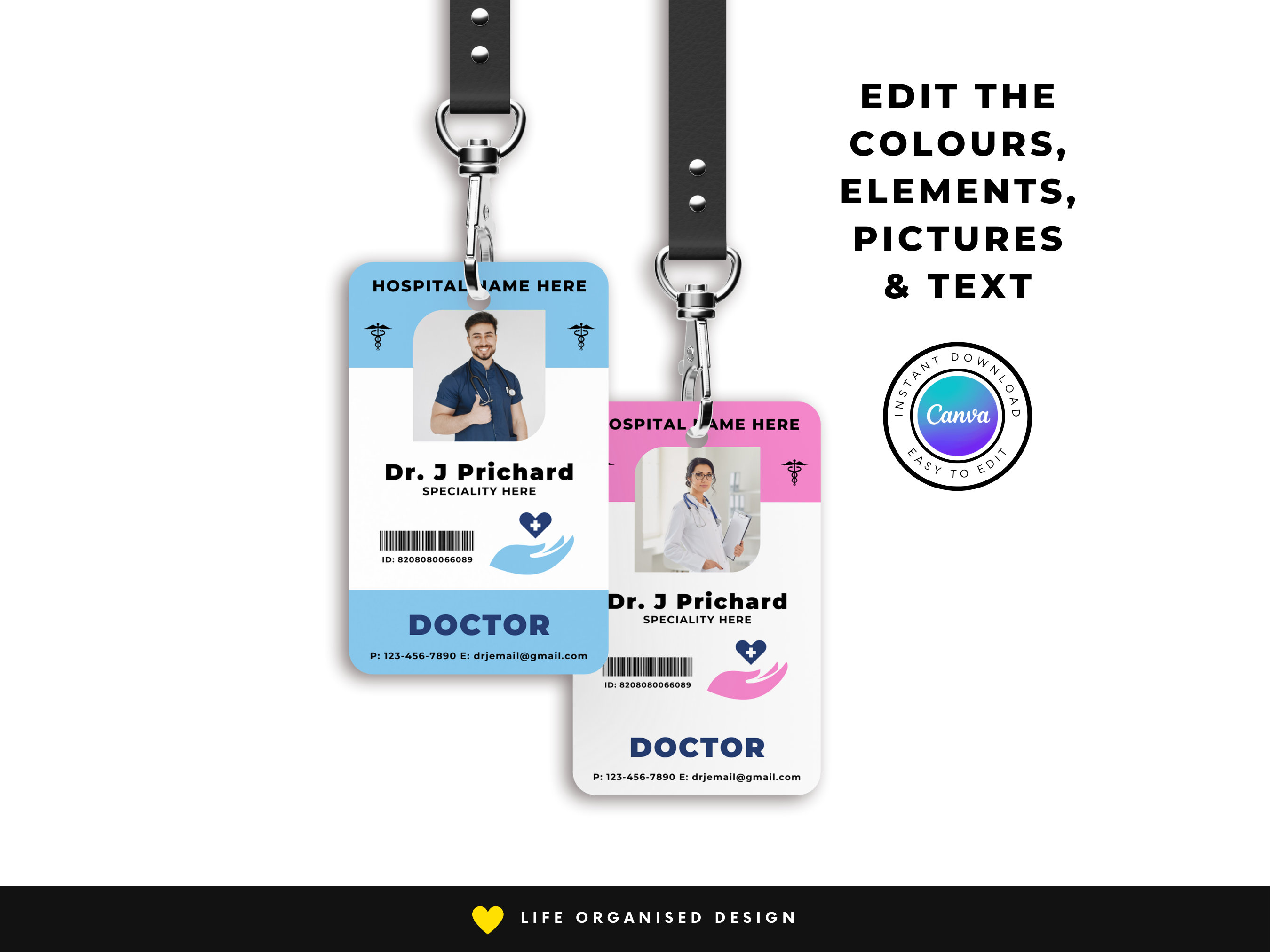 Doctor Name Tag Medical ID Card Editable Hospital Identification - Etsy