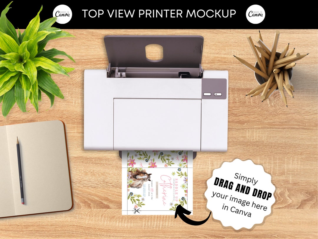 Top View Printer Mockup - Canva Template With Paper Sheet for Digital ...