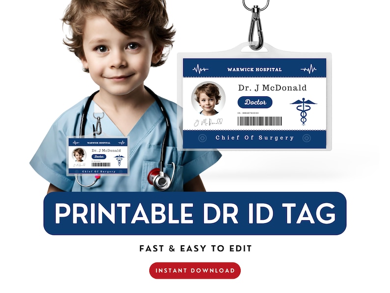 Doctor ID Badge Template for Kids - Etsy
