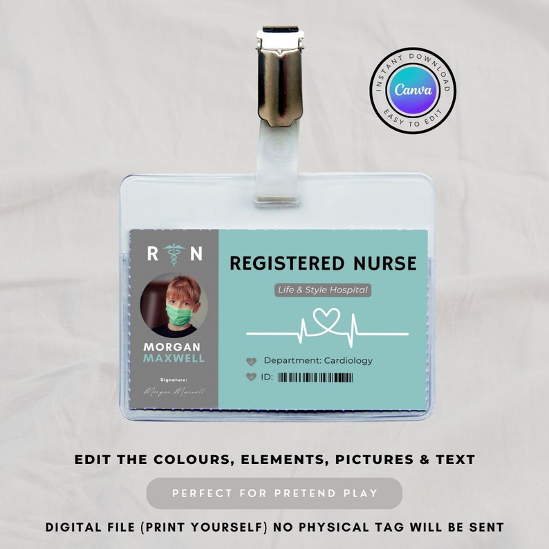 Nurse Name Badge Editable Medical ID Card - Etsy