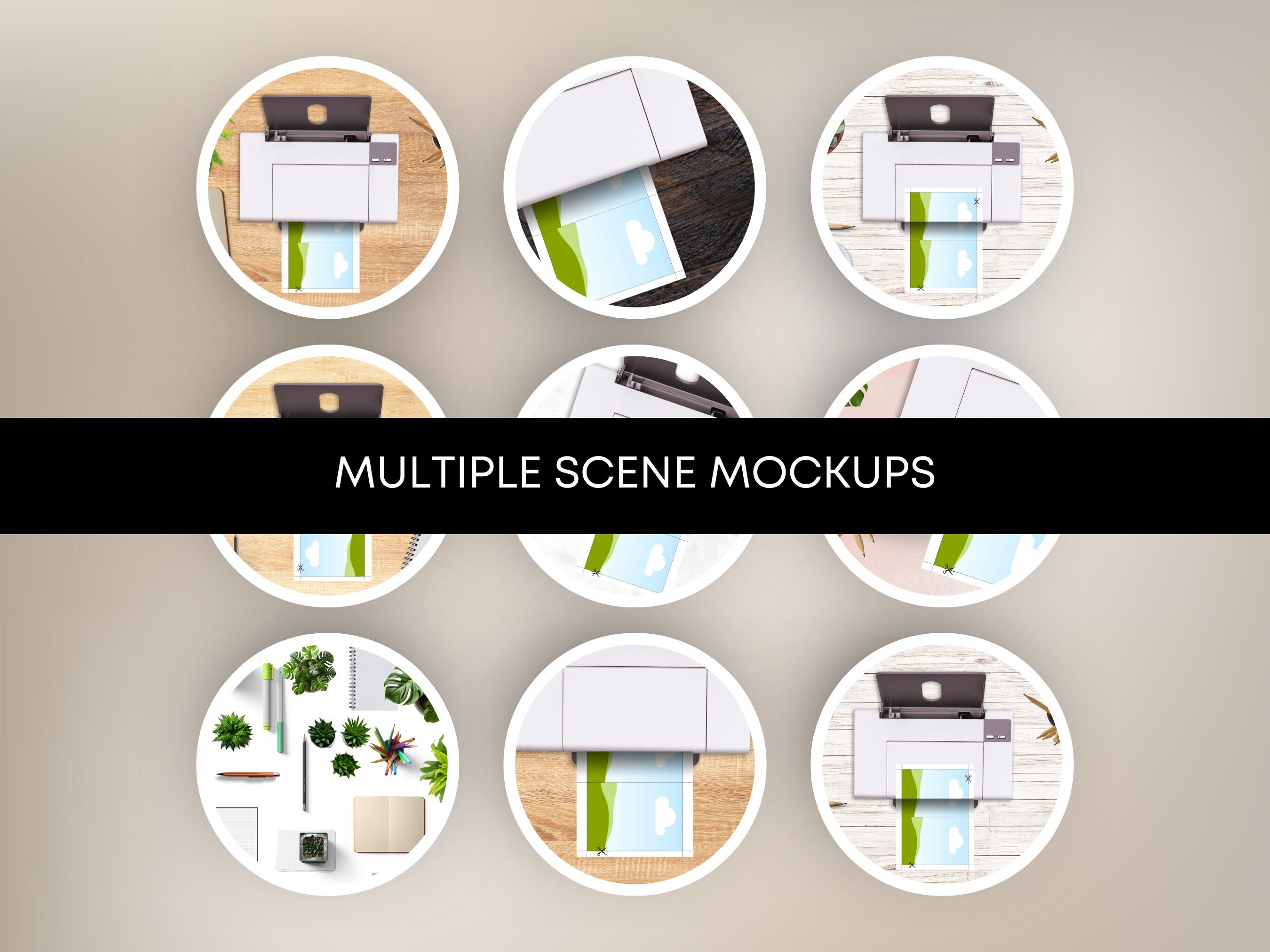 Top View Printer Mockup Canva Template With Paper Sheet for Digital ...