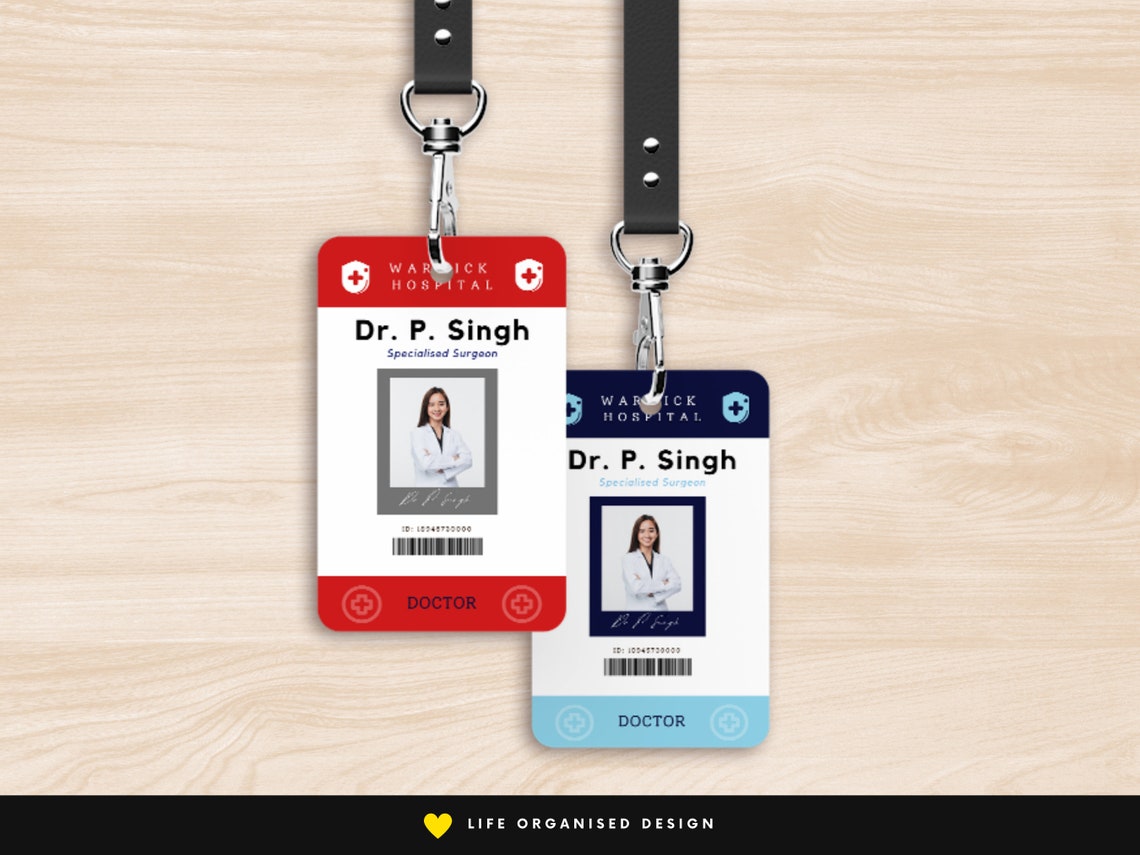 Doctor ID Badge Editable Hospital Staff ID Medical Identity Template ...
