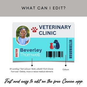 Animal Hospital Staff ID Pretend Play Kids Vet ID Badge Editable - Etsy