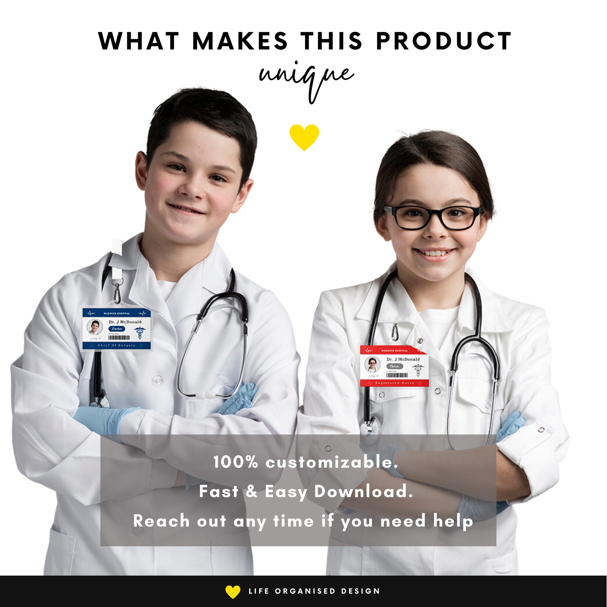 Kids ID Name Badge Doctor Pretend Play ID Nurse Badge - Etsy