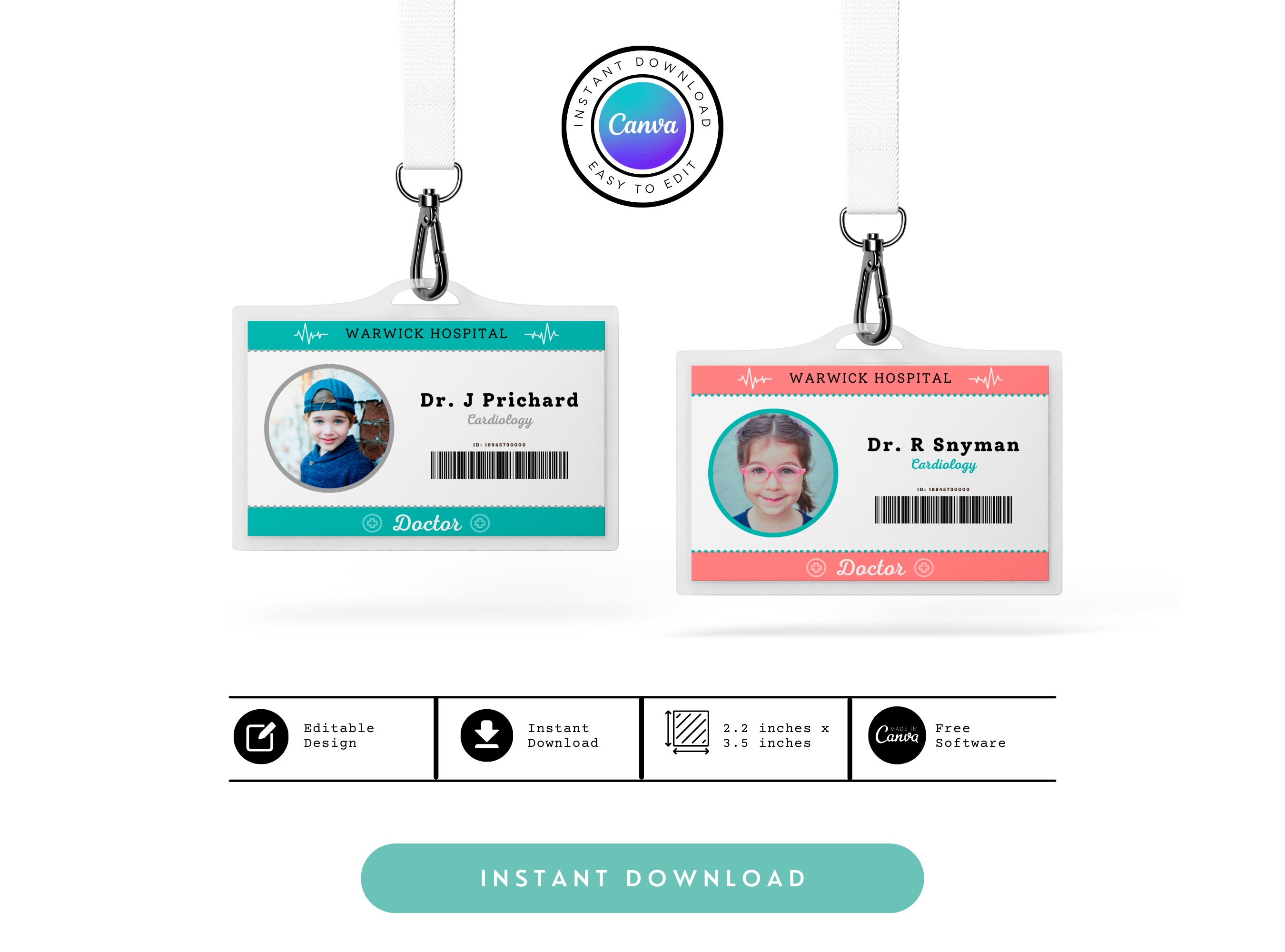 Kids Doctor ID Badge Printable: Medical Party Pretend Play (editable ...