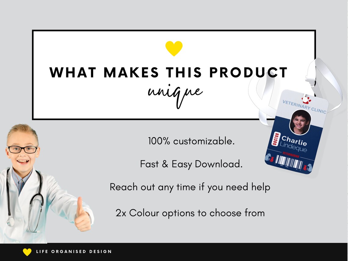 Vet Badge Kids Doctor ID Badge Editable - Etsy