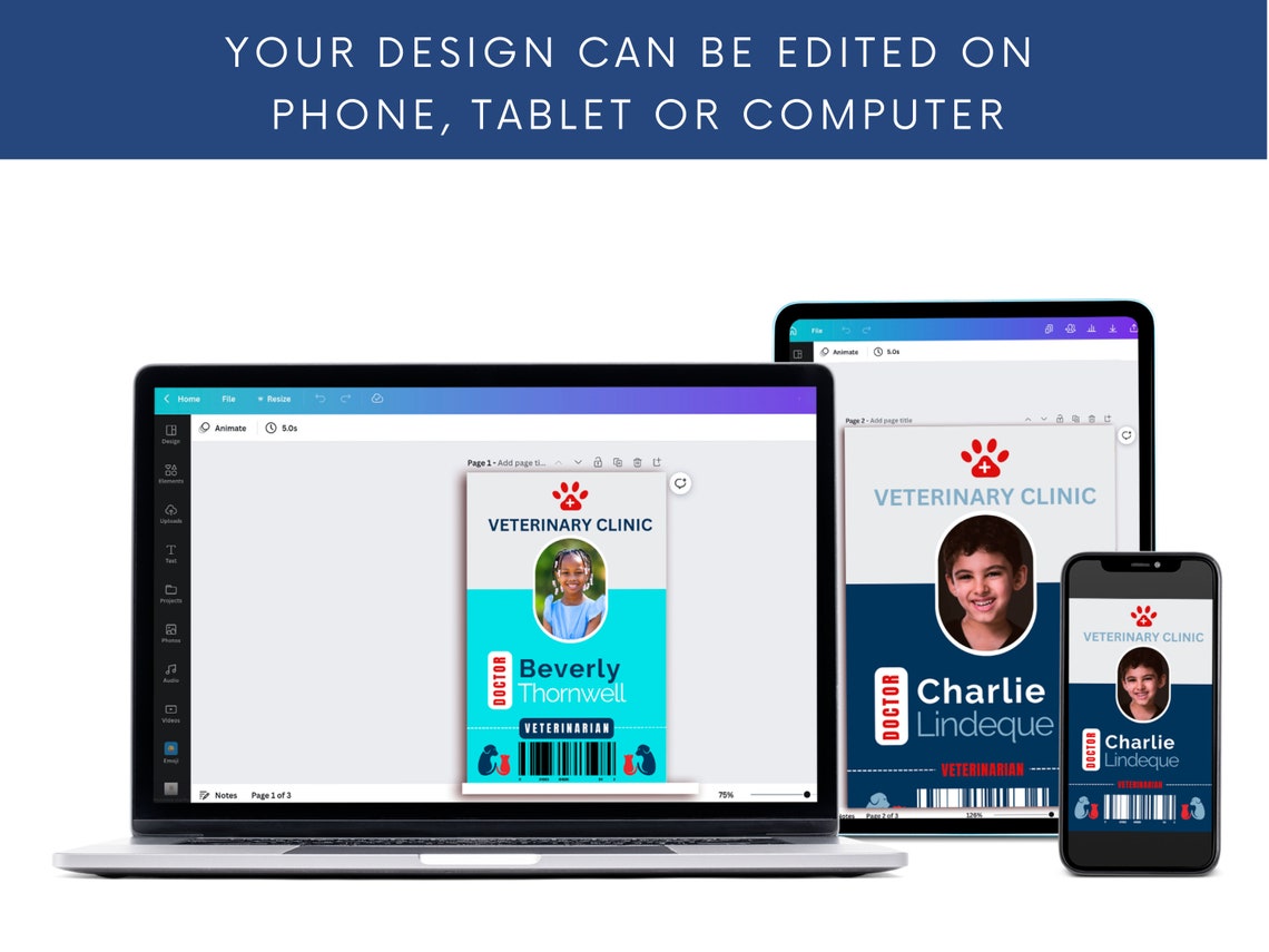 Vet Badge Kids Doctor ID Badge Editable - Etsy