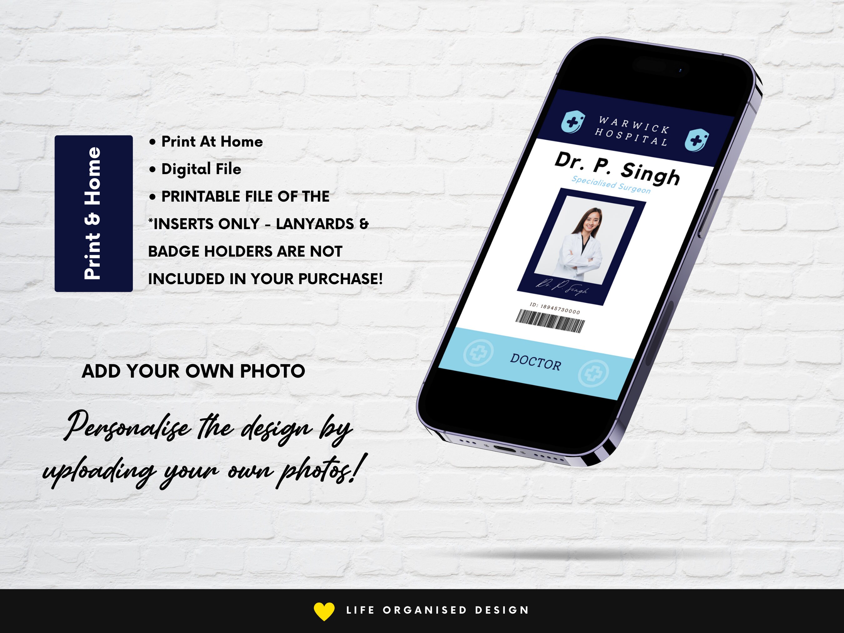 Doctor ID Badge Editable Hospital Staff ID Medical Identity Template ...