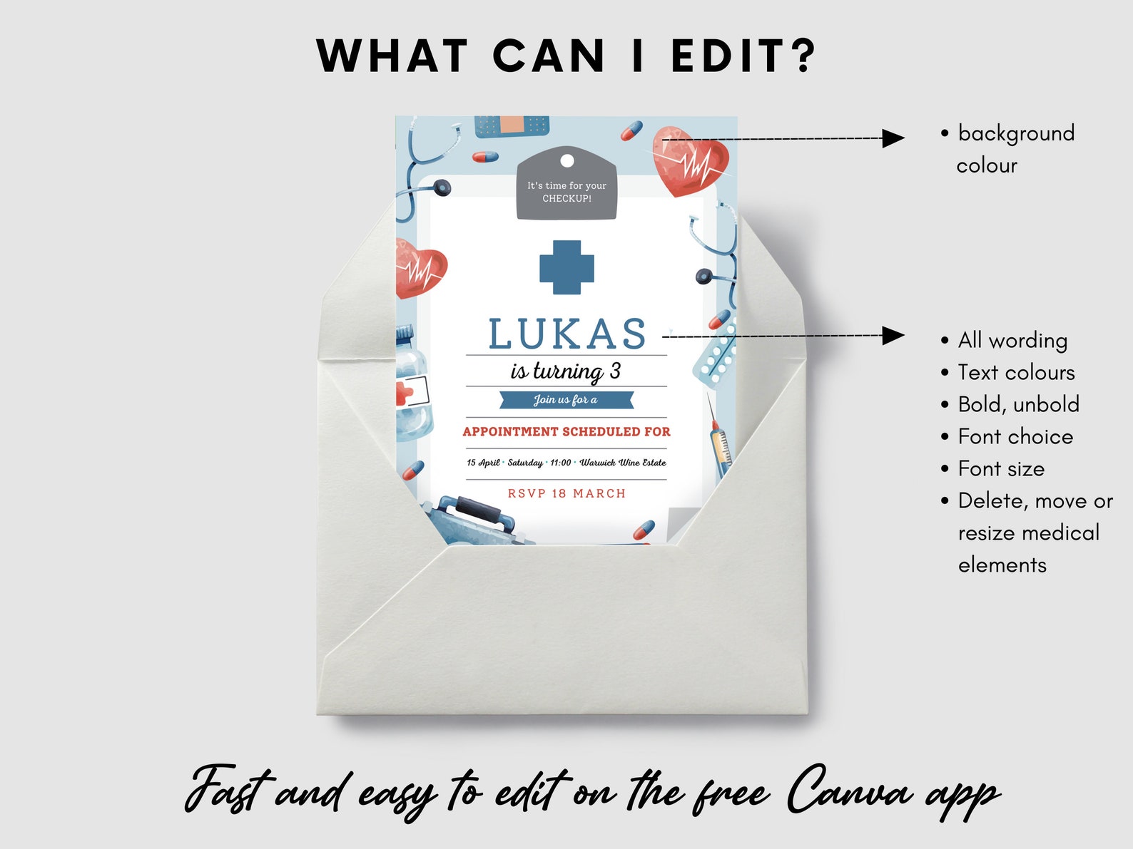 Kids Doctor Invitation Editable Medical Party Invite - Etsy