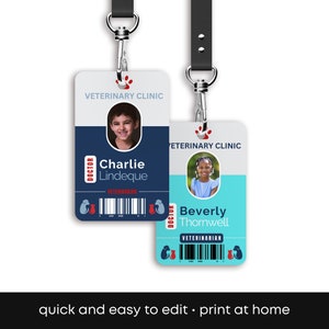 Animal Hospital Staff ID Pretend Play Kids Vet ID Badge Editable - Etsy