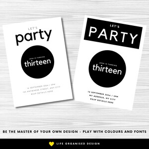 Teenage Boy Birthday Invitation Basic Black and White Invite for Teen ...